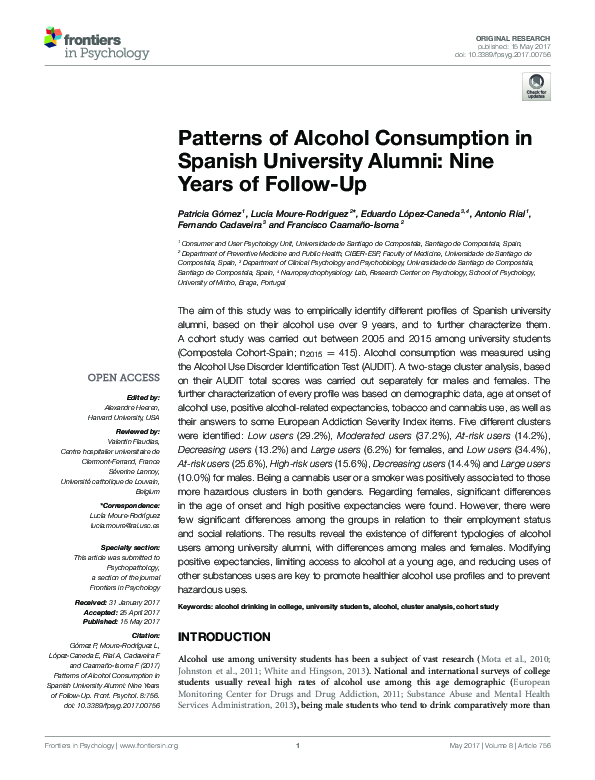 (PDF) Patterns of Alcohol Consumption in Spanish University Alumni ...