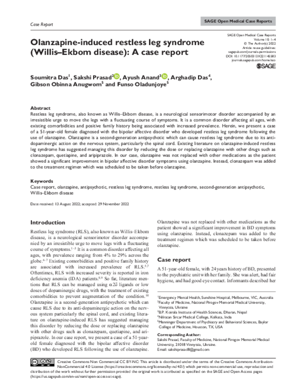 (PDF) Olanzapine-induced restless leg syndrome (Willis–Ekbom disease ...