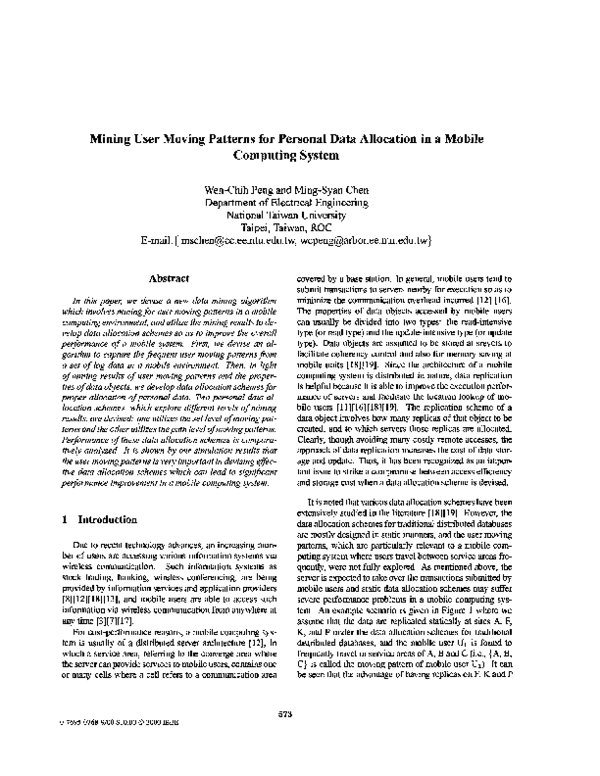 (PDF) Mining user moving patterns for personal data allocation in a mobile computing system