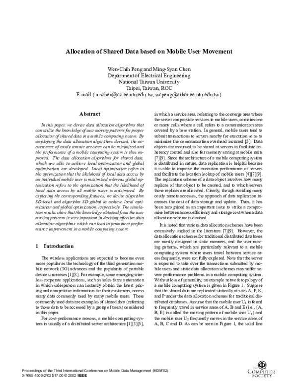(PDF) Allocation of shared data based on mobile user movement