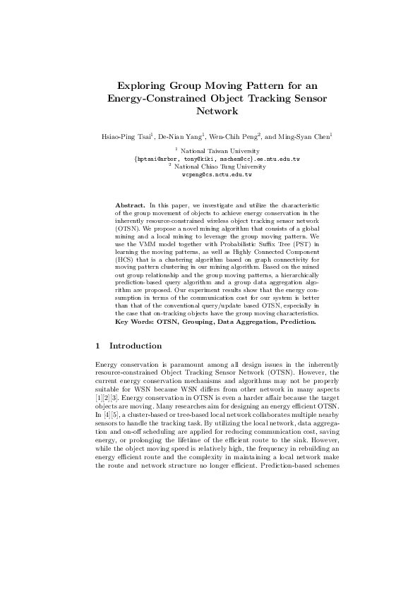 (PDF) Exploring Group Moving Pattern for an Energy-Constrained Object Tracking Sensor Network