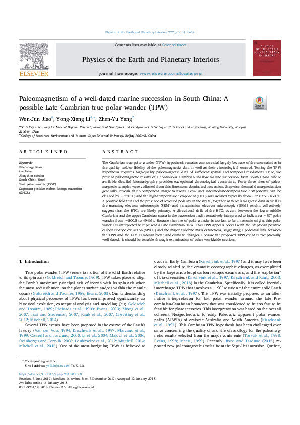 (PDF) Paleomagnetism of a well-dated marine succession in South China: A possible Late Cambrian ...