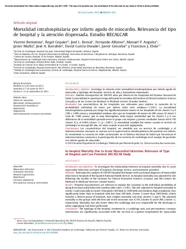 (PDF) Mortalidad intrahospitalaria por infarto agudo de miocardio ...