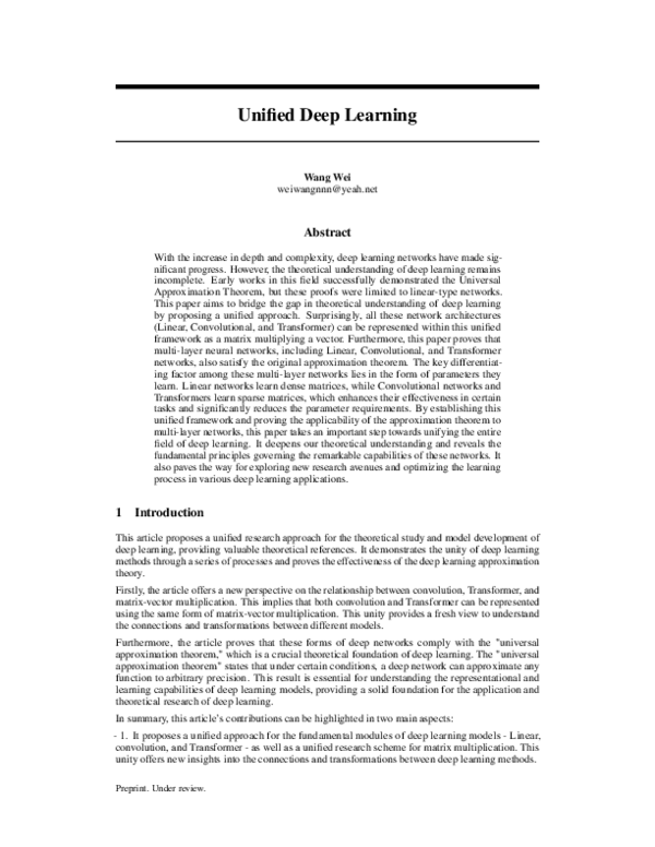 (PDF) Unified Deep Learning