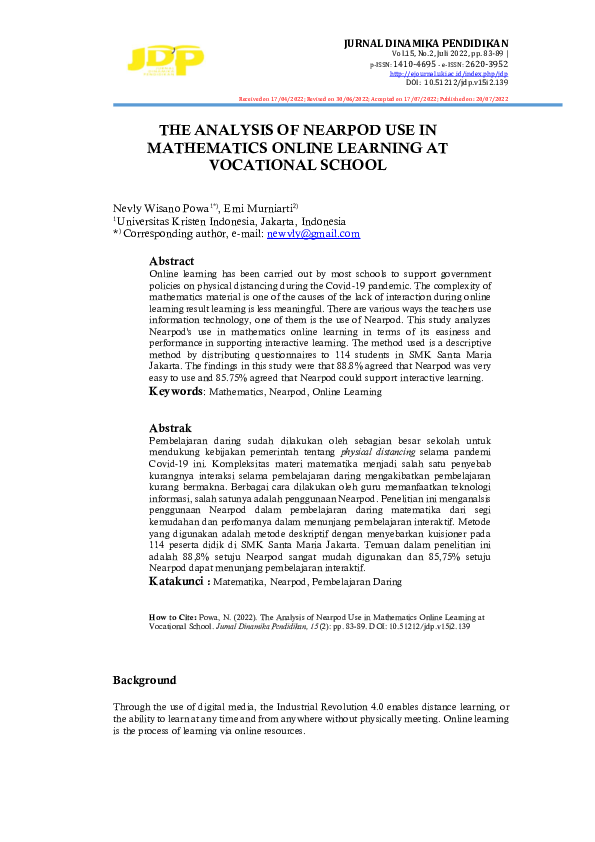 (PDF) The Analysis of Nearpod Use in Mathematics Online Learning at Vocational School