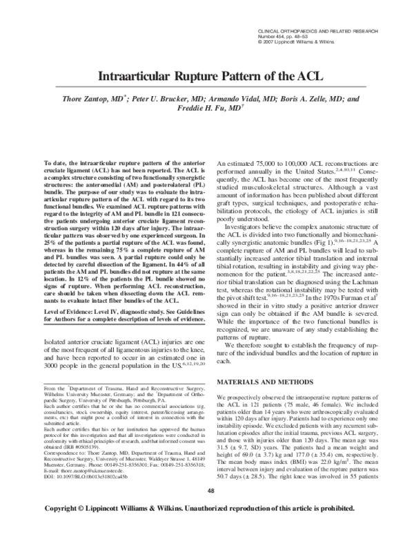 (PDF) Intraarticular Rupture Pattern of the ACL | armando vidal ...