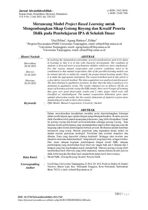 (PDF) Merancang Model Project Based Learning untuk Mengembangkan Sikap ...