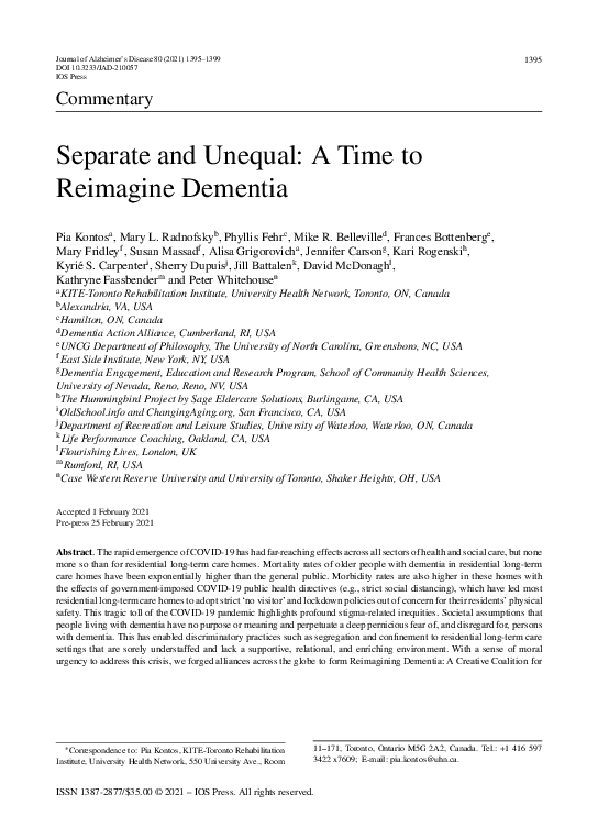 (PDF) Separate and Unequal: A Time to Reimagine Dementia
