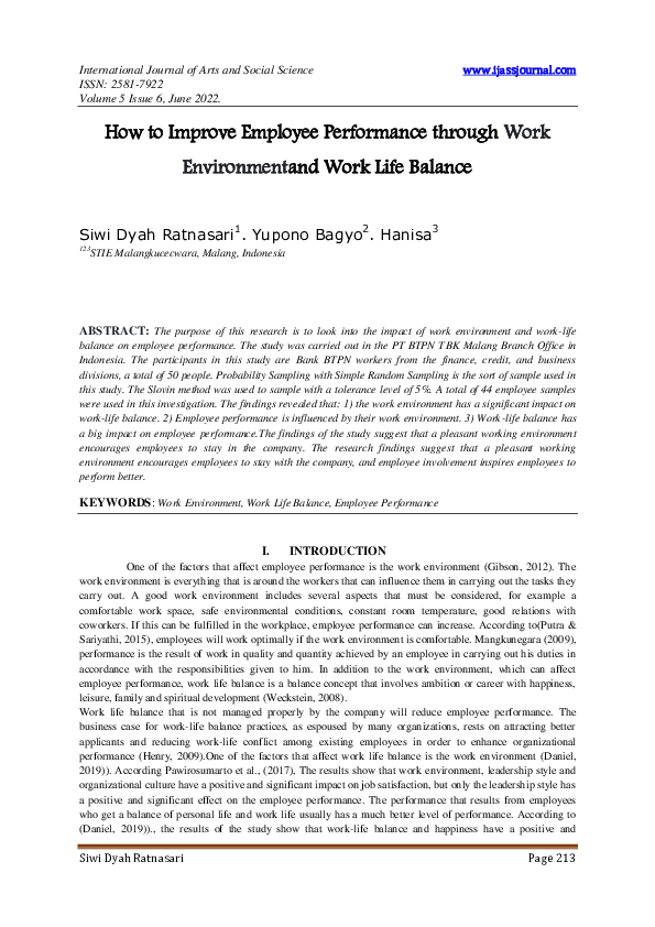 (PDF) How to Improve Employee Performance through Work Environmentand ...