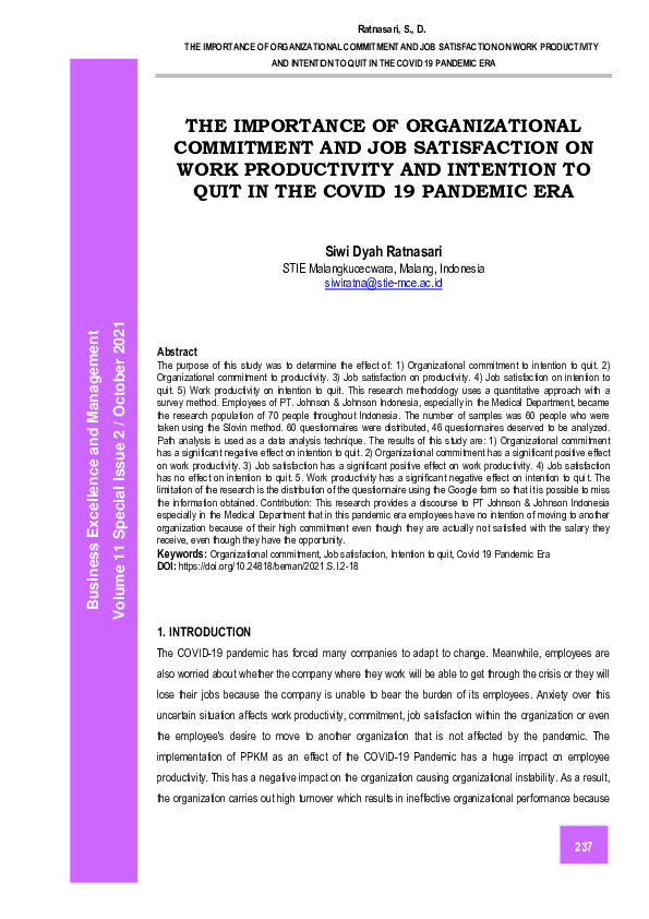 (PDF) The Importance of Organizational Commitment and Job Satisfaction ...