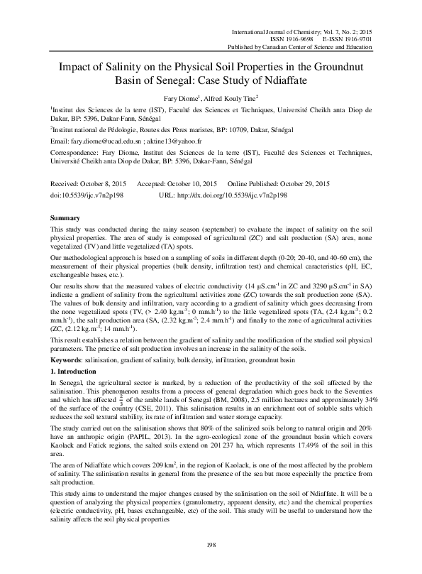 (PDF) Impact of Salinity on the Physical Soil Properties in the Groundnut Basin of Senegal: Case ...