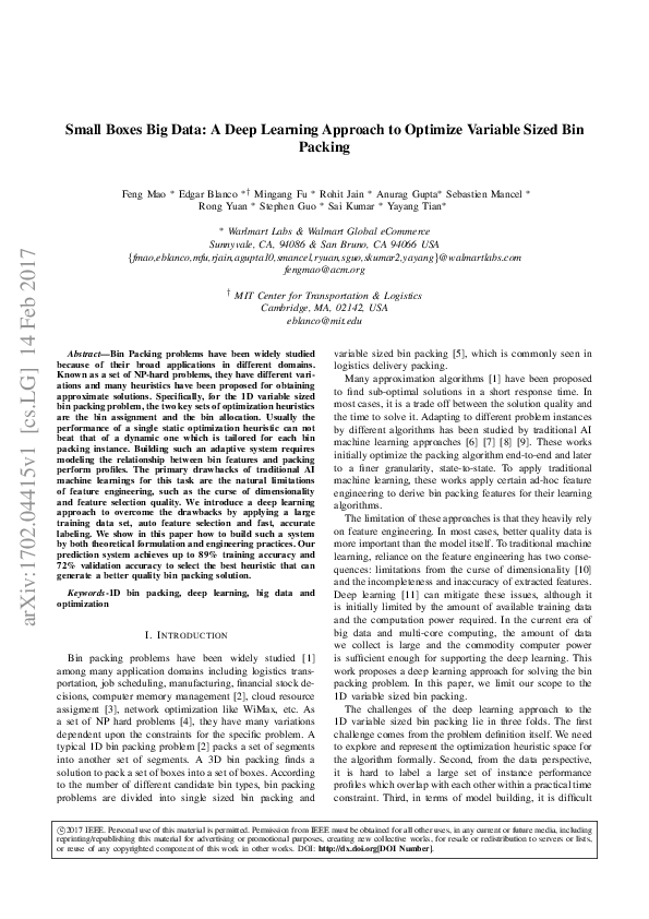 (PDF) Small Boxes Big Data: A Deep Learning Approach to Optimize Variable Sized Bin Packing