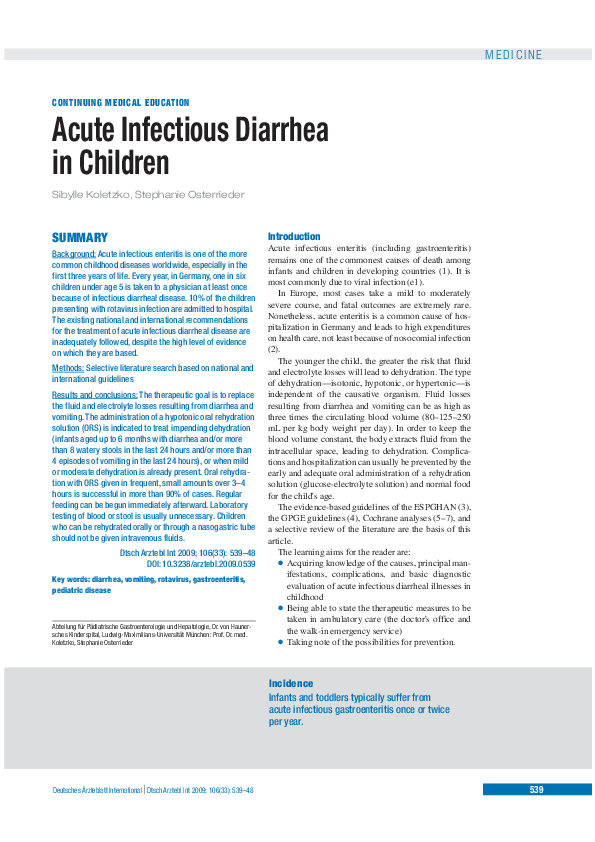 (PDF) Acute infectious diarrhea in children