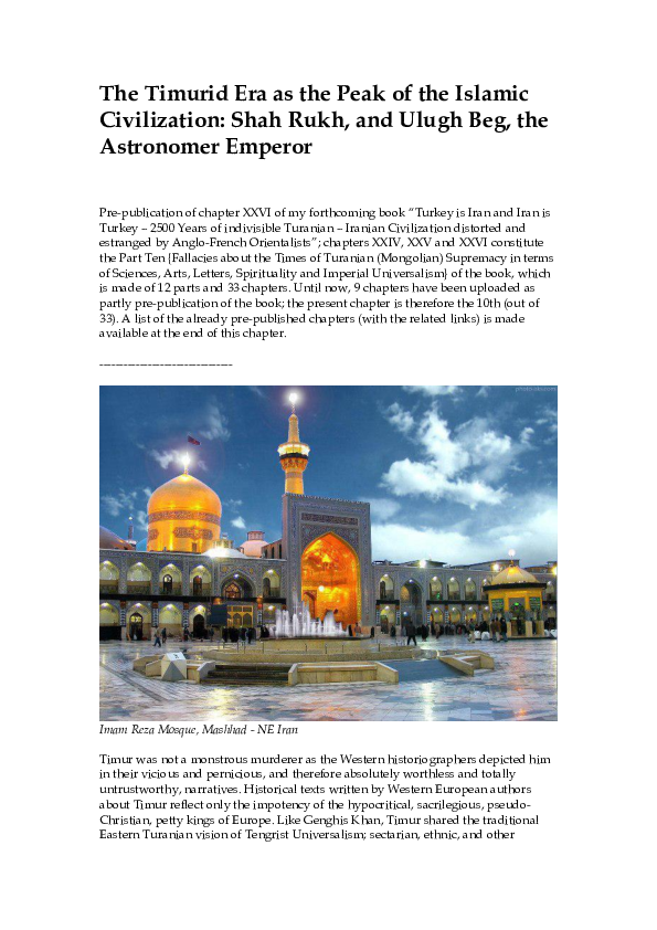 (PDF) The Timurid Era as the Peak of the Islamic Civilization: Shah ...