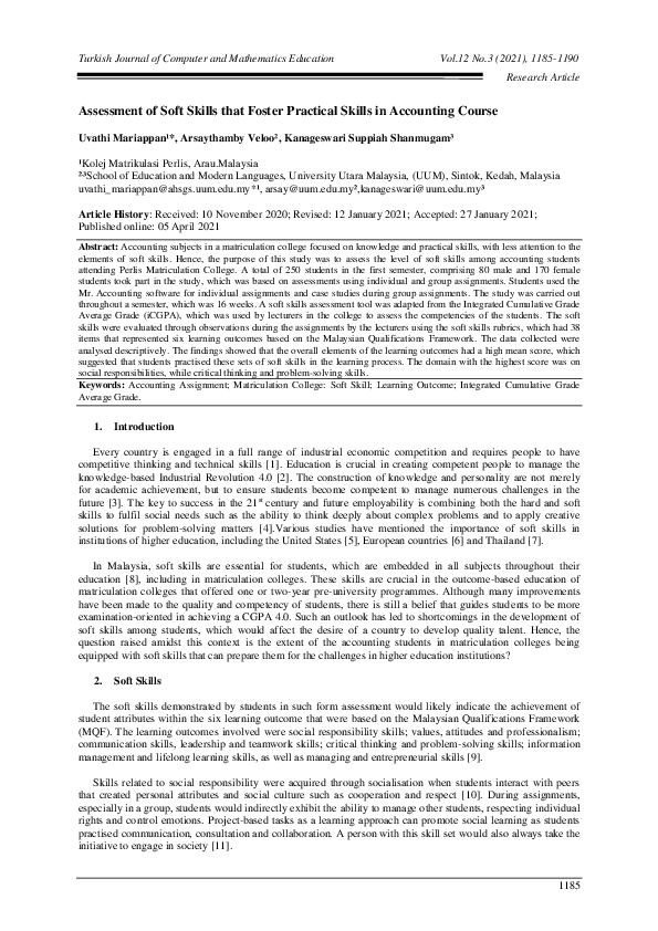 (PDF) Assessment of Soft Skills that Foster Practical Skills in ...