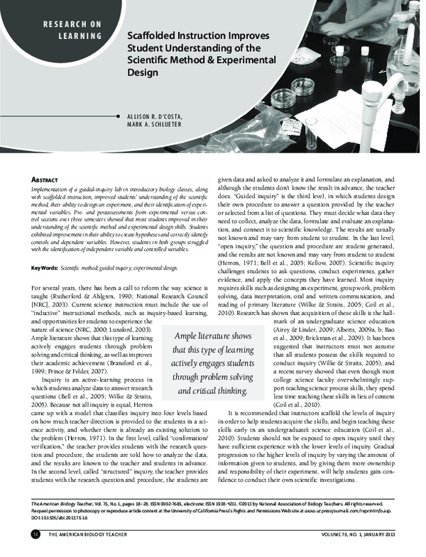 (PDF) Scaffolded Instruction Improves Student Understanding of the ...