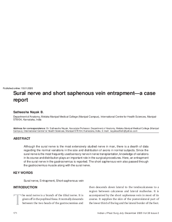 (PDF) Sural nerve and short saphenous vein entrapment-a case report
