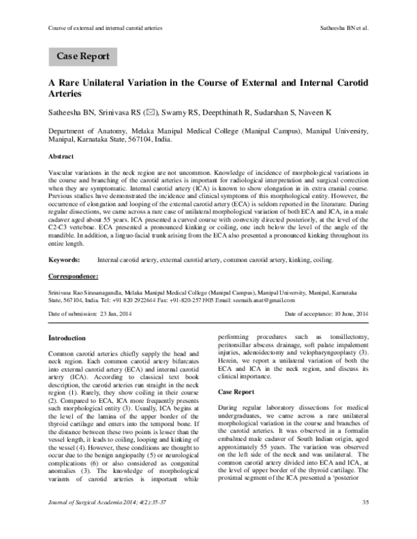 (PDF) A Rare Unilateral Variation in the Course of External and ...