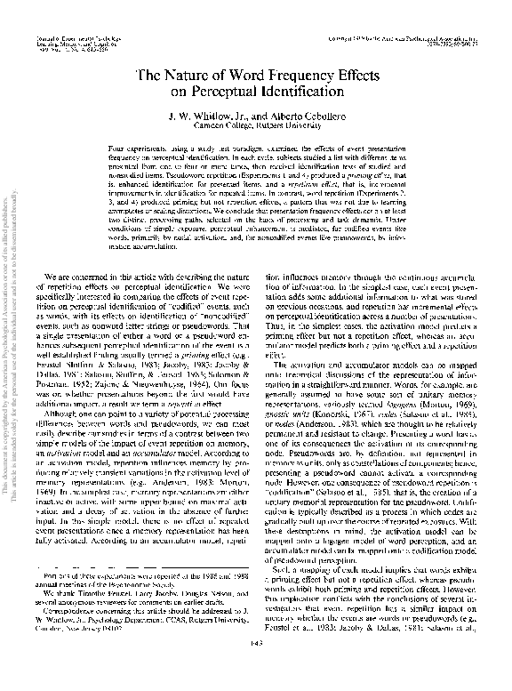 (PDF) The nature of word frequency effects on perceptual identification