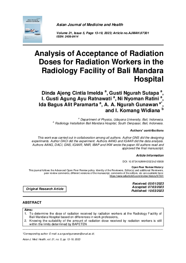 (PDF) Analysis of Acceptance of Radiation Doses for Radiation Workers ...