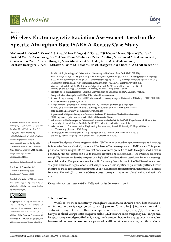 (PDF) Wireless Electromagnetic Radiation Assessment Based on the Specific Absorption Rate (SAR ...
