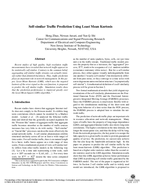 (PDF) Self-similar traffic prediction using least mean kurtosis