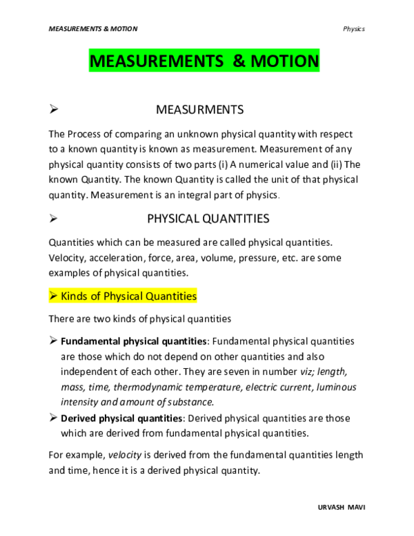 (PDF) MEASUREMENTS MOTION PHYSICS