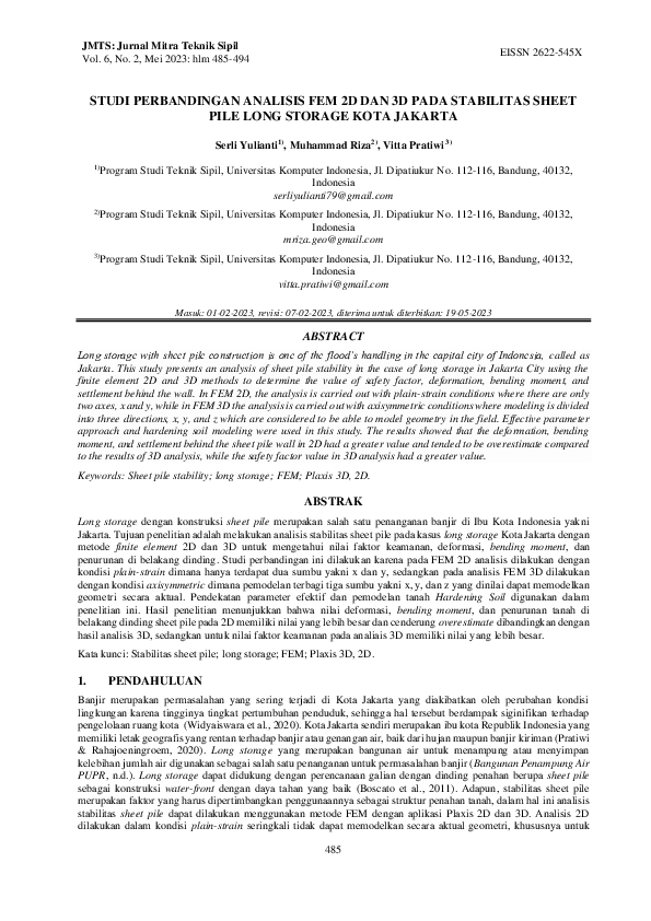 (PDF) Studi Perbandingan Analisis Fem 2D Dan 3D Pada Stabilitas Sheet ...
