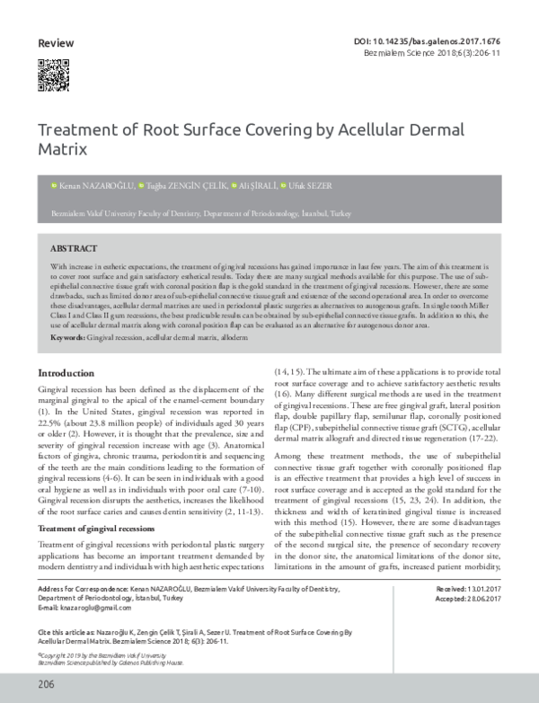 (PDF) Treatment of Root Surface Covering By Acellular Dermal Matrix