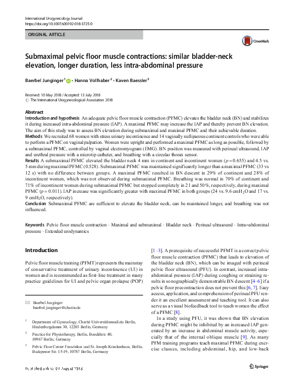 Pdf Submaximal Pelvic Floor Muscle Contractions Similar Bladder Neck Elevation Longer