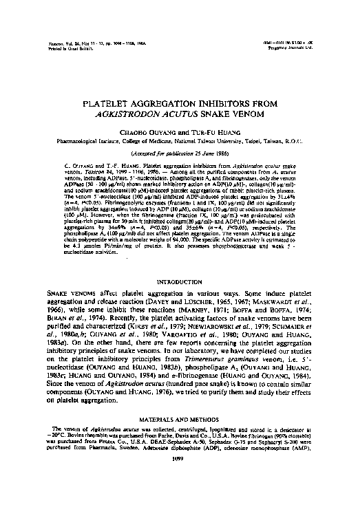 (PDF) Platelet aggregation inhibitors from Agkistrodon acutus snake venom