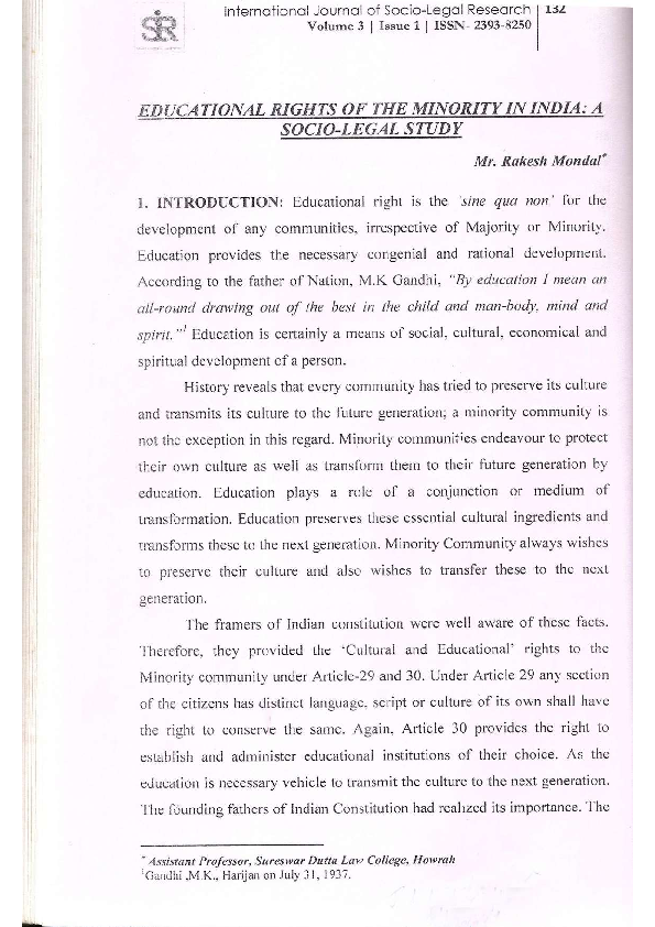 (PDF) Educational Rights of the Minority in India: A Socio-Legal Study