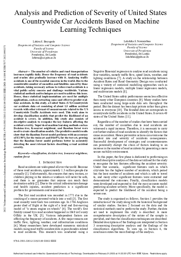 (PDF) Analysis and Prediction of Severity of United States Countrywide ...