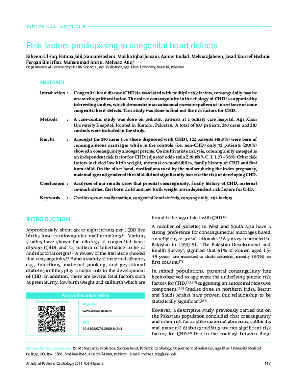 (PDF) Risk factors predisposing to congenital heart defects