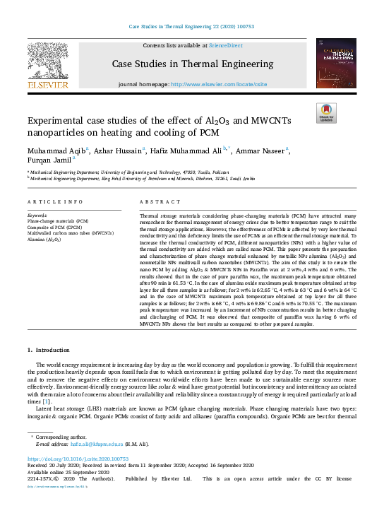(PDF) Experimental case studies of the effect of Al2O3 and MWCNTs nanoparticles on heating and ...