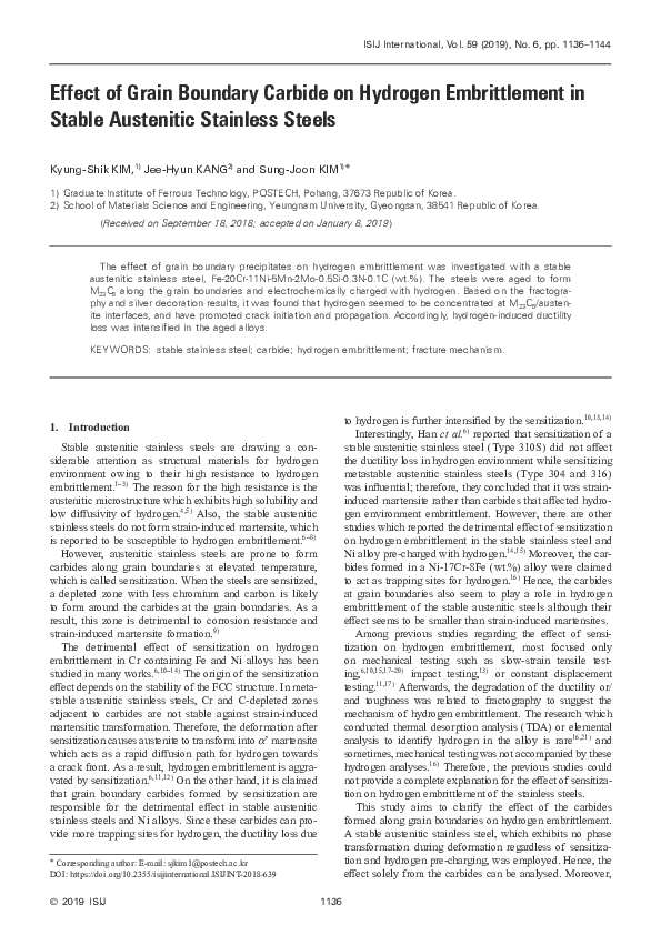 (PDF) Effect of Grain Boundary Carbide on Hydrogen Embrittlement in Stable Austenitic Stainless ...