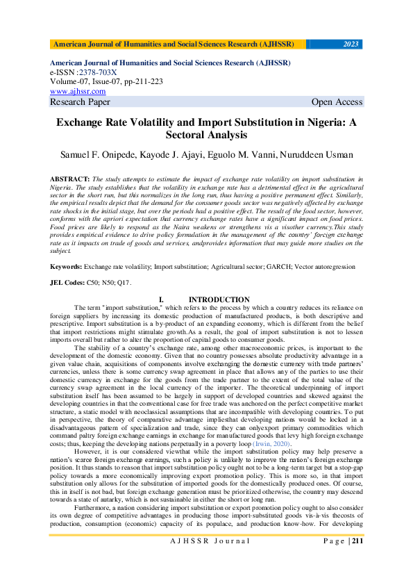 (PDF) Exchange Rate Volatility and Import Substitution in Nigeria: A ...
