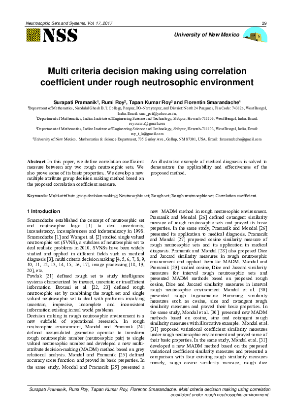 (PDF) Multi Criteria Decision Making Using Correlation Coefficient Under Rough Neutrosophic ...