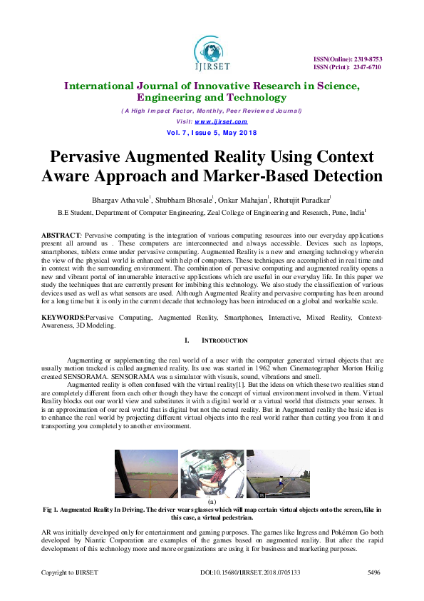 (PDF) Pervasive Augmented Reality Using Context Aware Approach and Marker-Based Detection