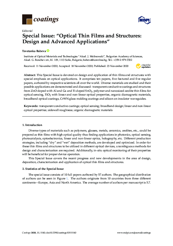 (PDF) Special Issue: “Optical Thin Films and Structures: Design and ...