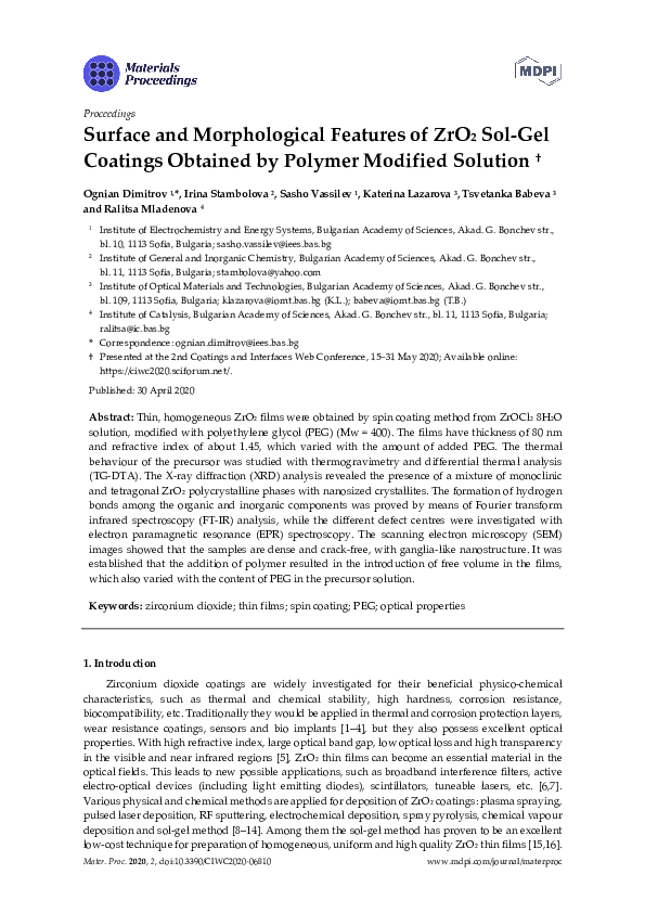 (PDF) Surface and Morphological Features of ZrO2 Sol-Gel Coatings Obtained by Polymer Modified ...