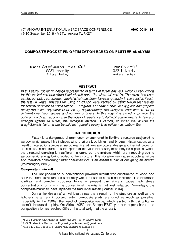 (PDF) Composite Rocket Fin Optimization Based on Flutter Analysis