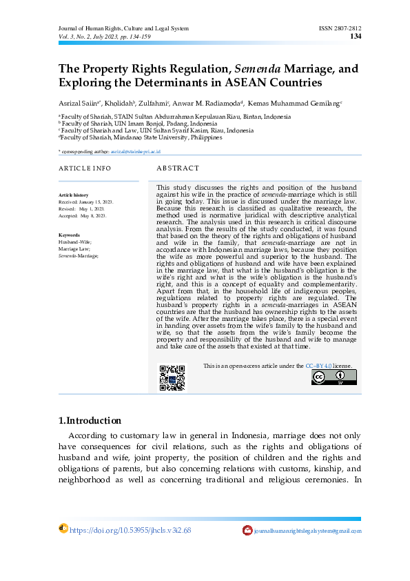 (PDF) The Property Rights Regulation, Semenda Marriage, and Exploring ...