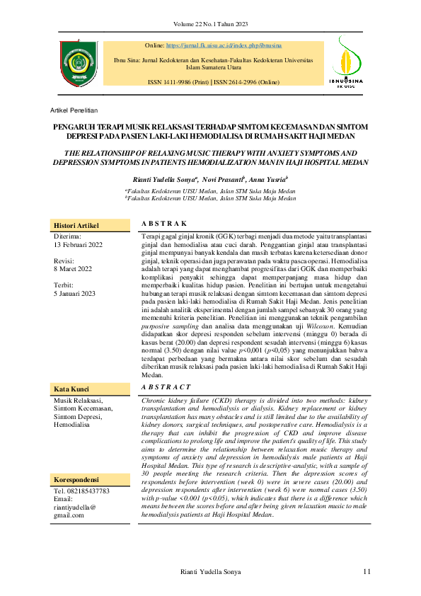 (PDF) Pengaruh Terapi Musik Relaksasi Terhadap Simtom Kecemasan Dan Simtom Depresi Pada Pasien ...