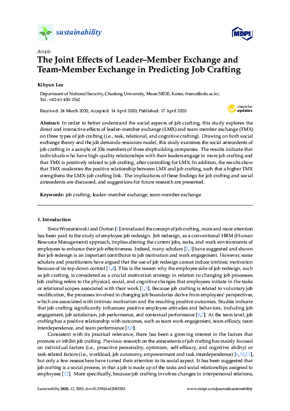 (PDF) The Joint Effects of Leader–Member Exchange and Team-Member Exchange in Predicting Job ...