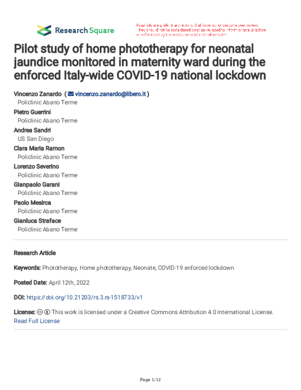 (PDF) Pilot study of home phototherapy for neonatal jaundice monitored ...