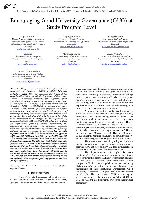 (PDF) Encouraging Good University Governance (GUG) at Study Program Level