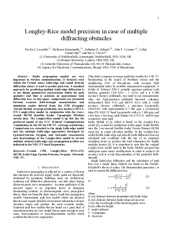 (PDF) Longley-Rice model precision in case of multiple diffracting ...
