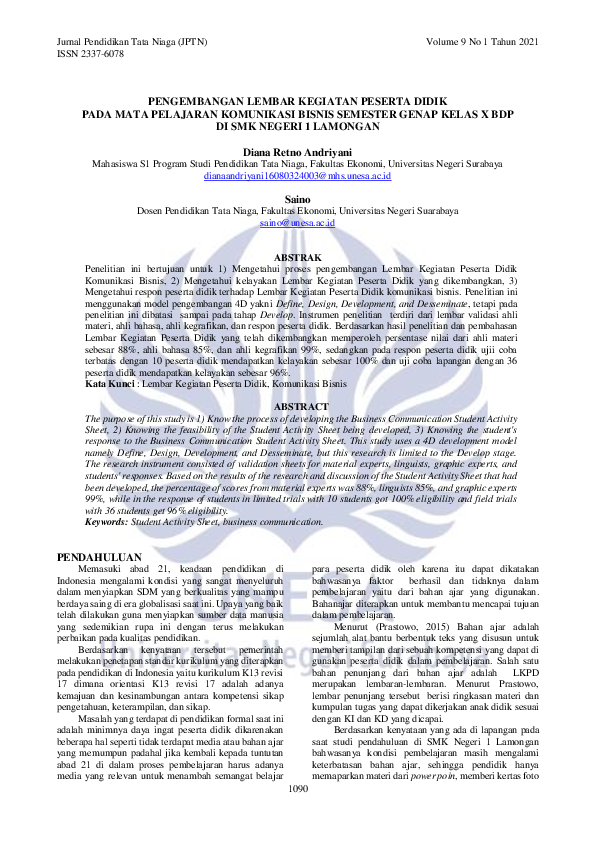 (PDF) Pengembangan Lembar Kegiatan Peserta Didik Pada Mata Pelajaran Komunikasi Bisnis Semester ...