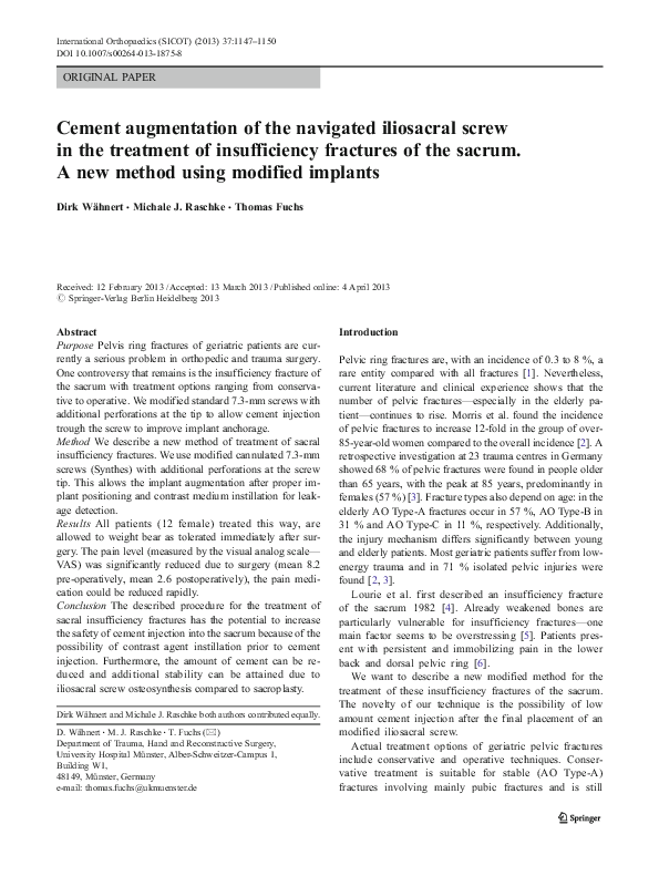 (PDF) Cement augmentation of the navigated iliosacral screw in the ...